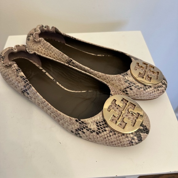Tory Burch | Shoes | Tory Burch Reva Python Print Metal Logo Natural ...